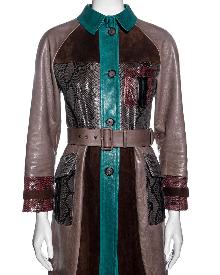 Prada multicoloured patchwork leather and python coat and hat, fw 2017 ...