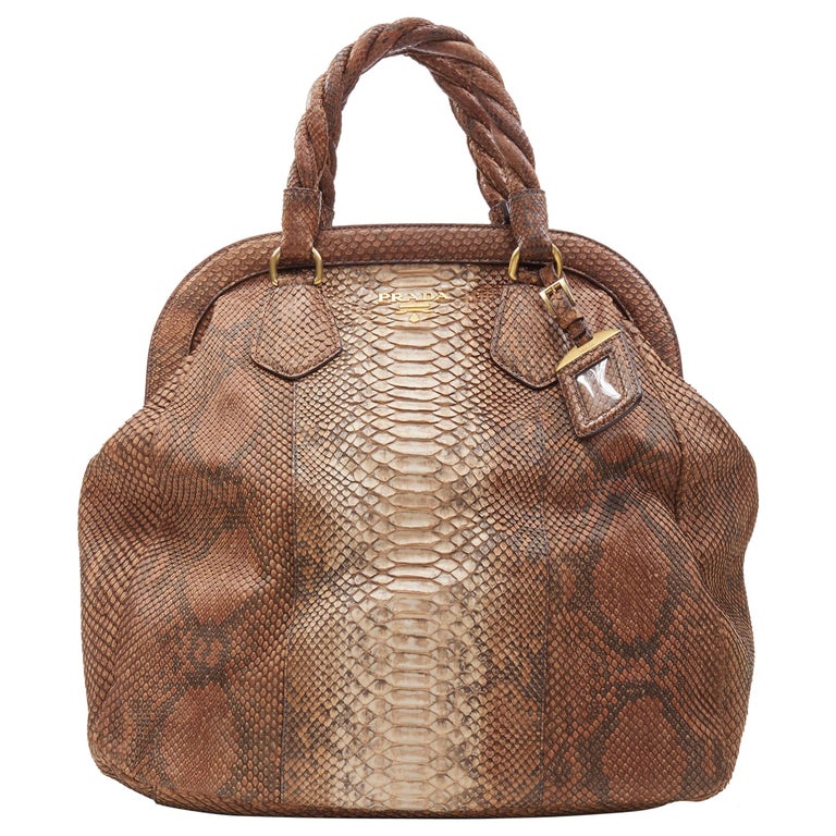 PRADA natural scaled leather twisted rolled handle curved magnet close ...