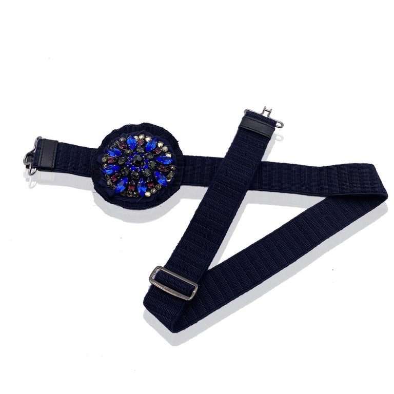 Prada Navy Blue Elastic Adjustable Belt with Embellished Brooch 32/90 ...
