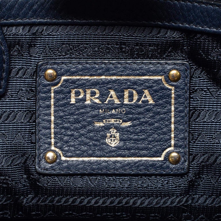 Prada Navy Blue Leather Vitello Phenix Small Tote For Sale at 1stDibs