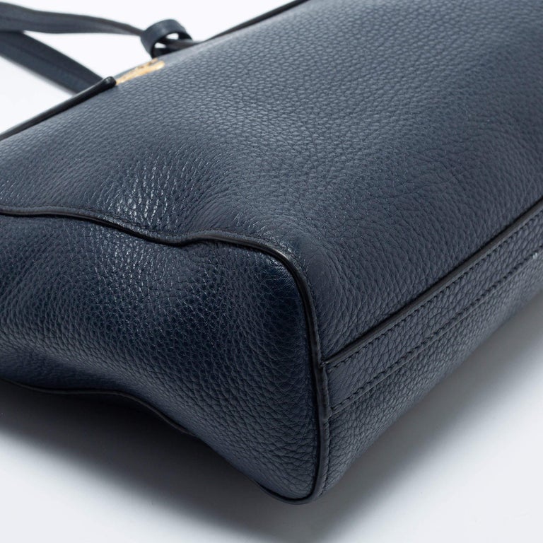 Prada Navy Blue Leather Vitello Phenix Small Tote For Sale at 1stDibs