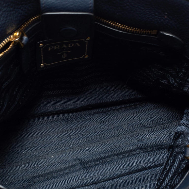 Prada Navy Blue Leather Vitello Phenix Small Tote For Sale at 1stDibs