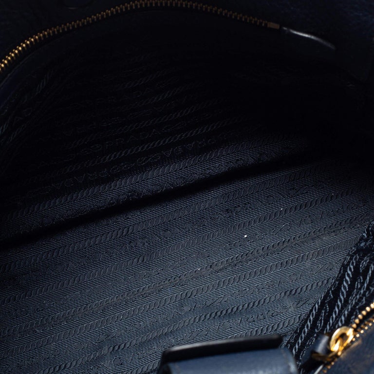Prada Navy Blue Leather Vitello Phenix Small Tote For Sale at 1stDibs