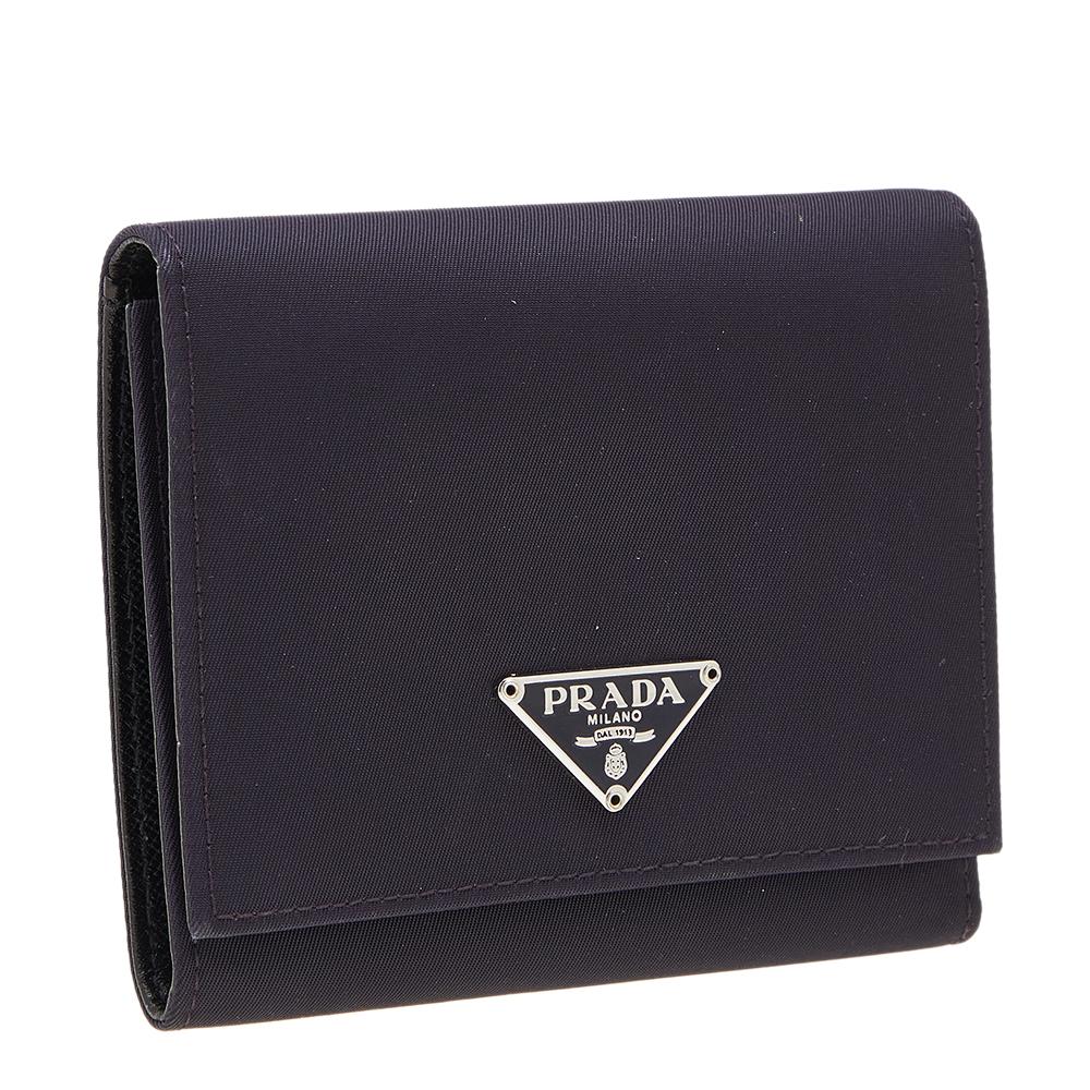 Prada Navy Blue Nylon Trifold Wallet at 1stDibs | prada nylon wallet ...