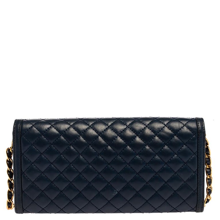 Prada Navy Blue Quilted Leather Flap Wallet on Chain at 1stDibs