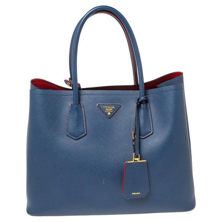 Prada Navy Blue Saffiano Cuir Leather Large Double Handle Tote at 1stDibs
