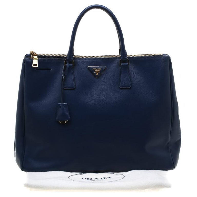 Prada Navy Blue Saffiano Leather Executive Double Zip Tote at 1stDibs