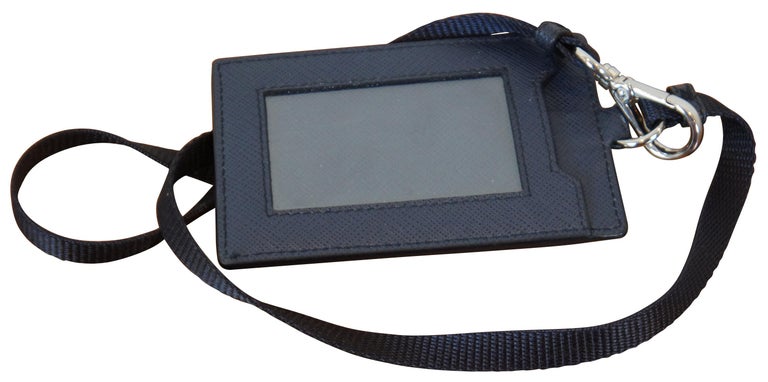 Prada Navy Blue Saffiano Leather ID Badge Holder Lanyard For Sale at 1stDibs