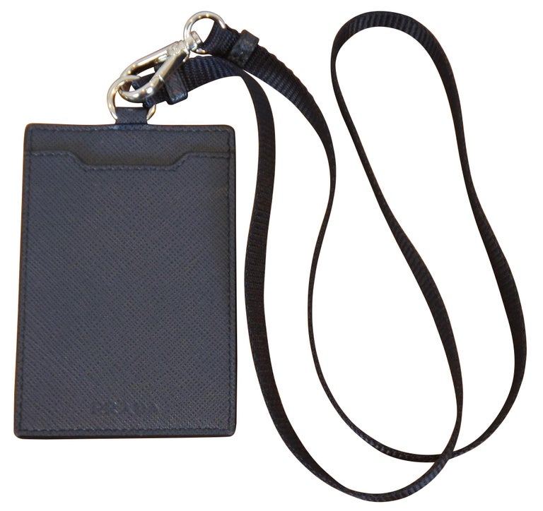 Prada Navy Blue Saffiano Leather ID Badge Holder Lanyard For Sale at ...