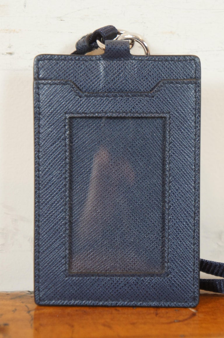 Prada Navy Blue Saffiano Leather ID Badge Holder Lanyard For Sale at 1stDibs