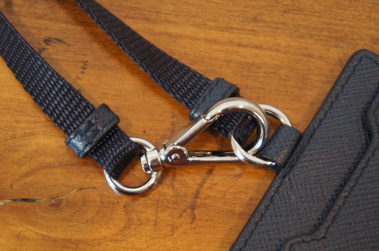 Prada Navy Blue Saffiano Leather ID Badge Holder Lanyard For Sale at ...