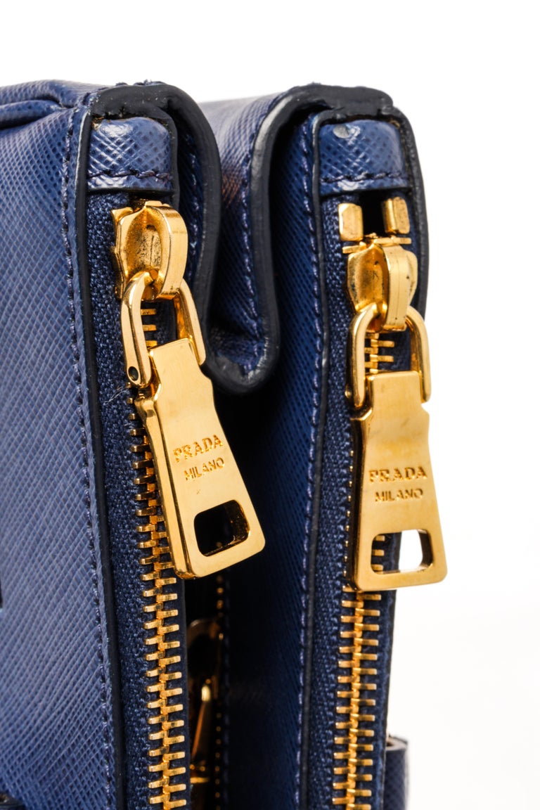 Prada Navy Blue Saffiano Leather Large Galleria Double Zip Tote Bag For ...