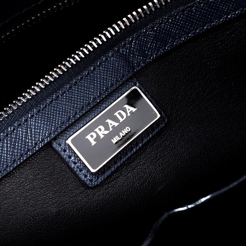 Prada Navy Blue Saffiano Leather Two Way Travel Briefcase at 1stDibs