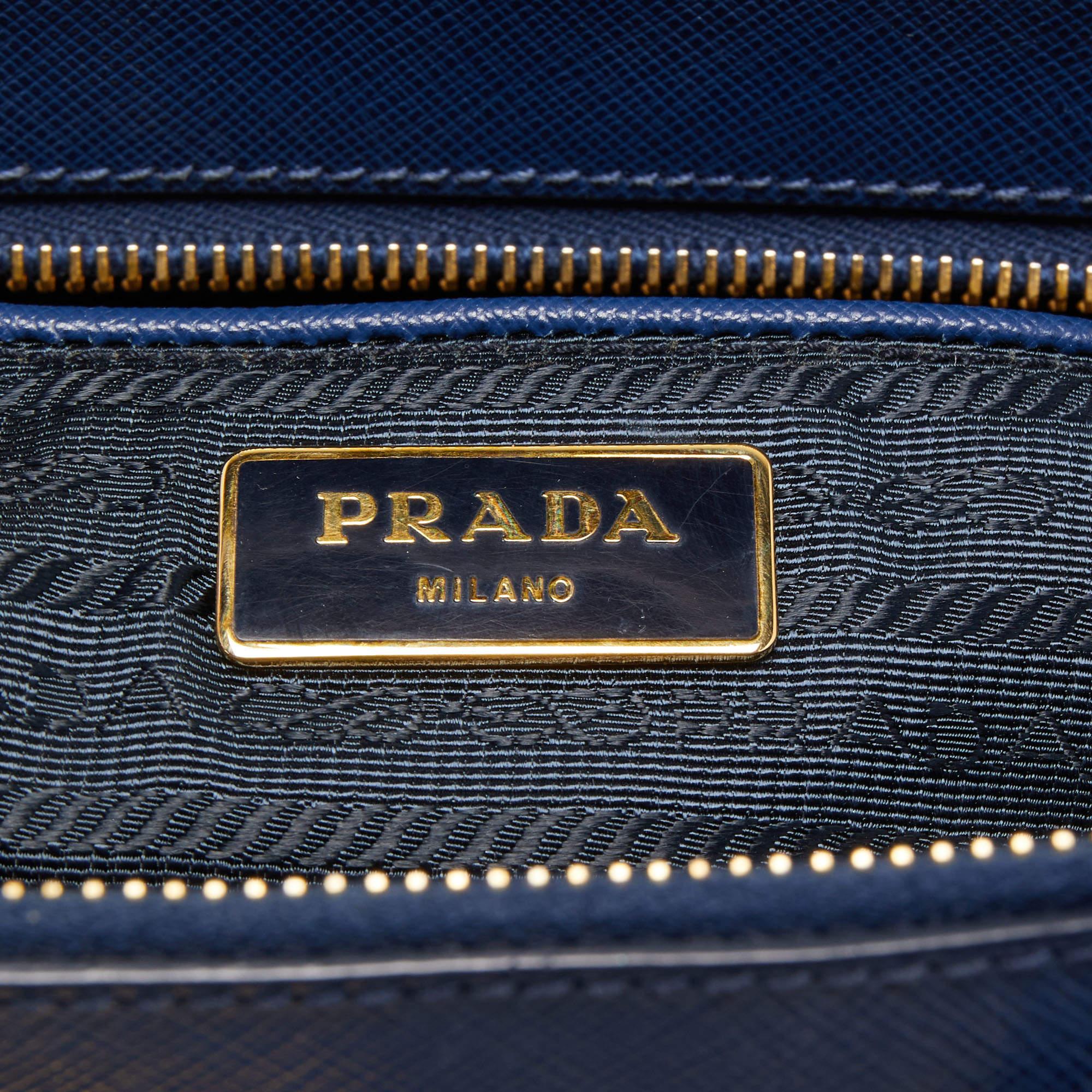 Prada Navy Blue Saffiano Lux Leather Large Galleria Double Zip Tote For ...