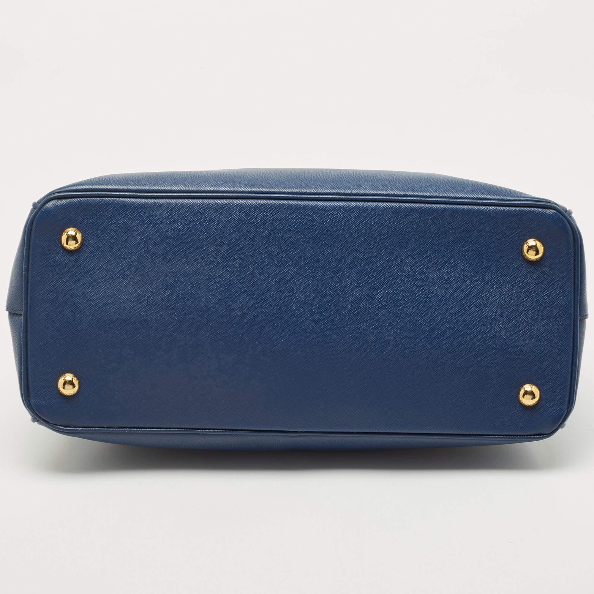 Prada Navy Blue Saffiano Lux Leather Medium Double Zip Tote For Sale at ...