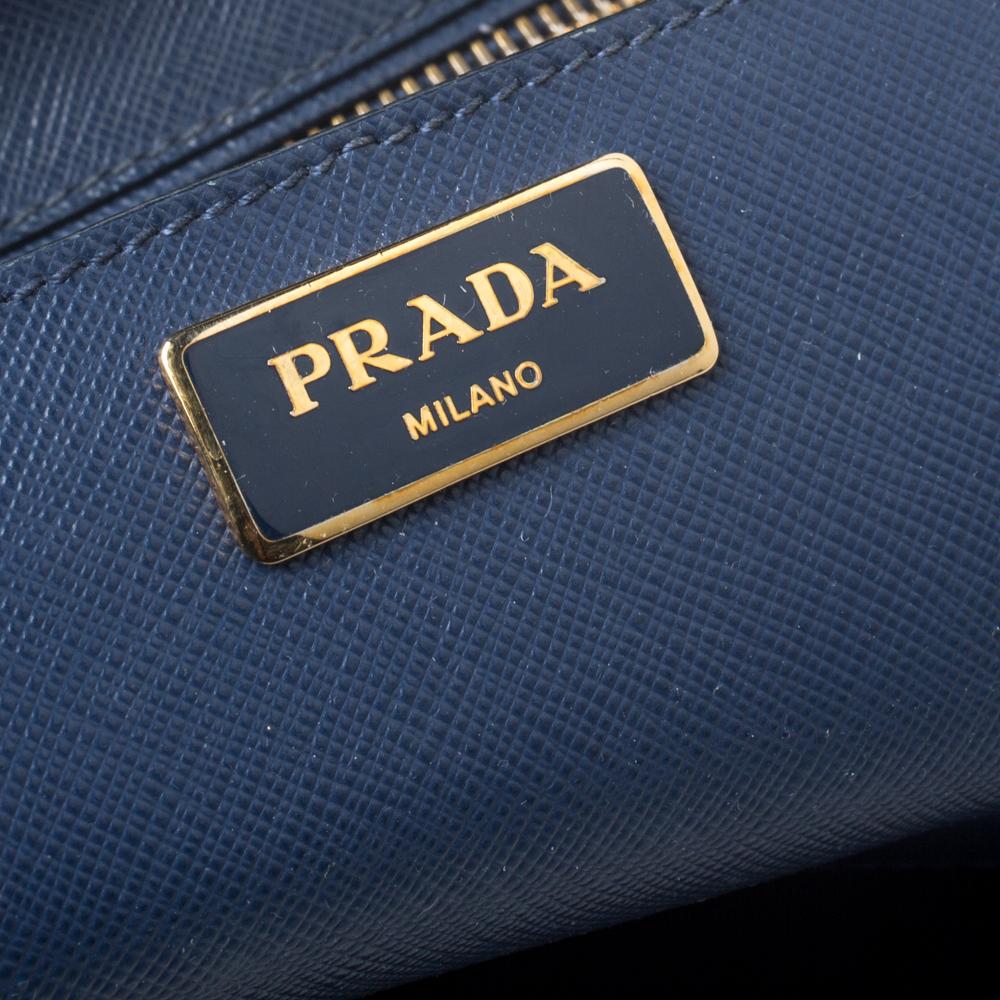 Prada Navy Blue Saffiano Lux Leather Medium Double Zip Tote For Sale at ...