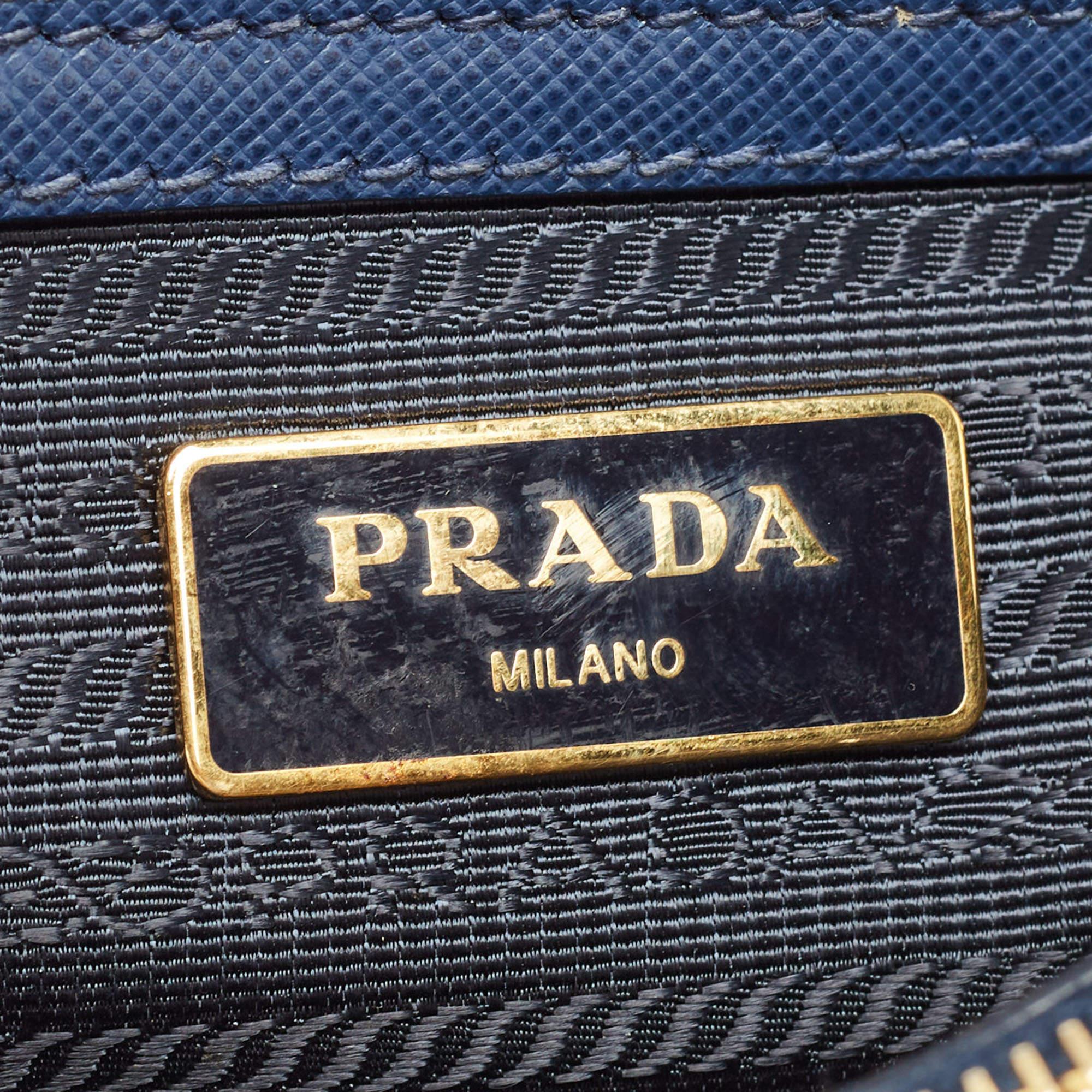 Prada Navy Blue Saffiano Lux Leather Medium Double Zip Tote For Sale at ...