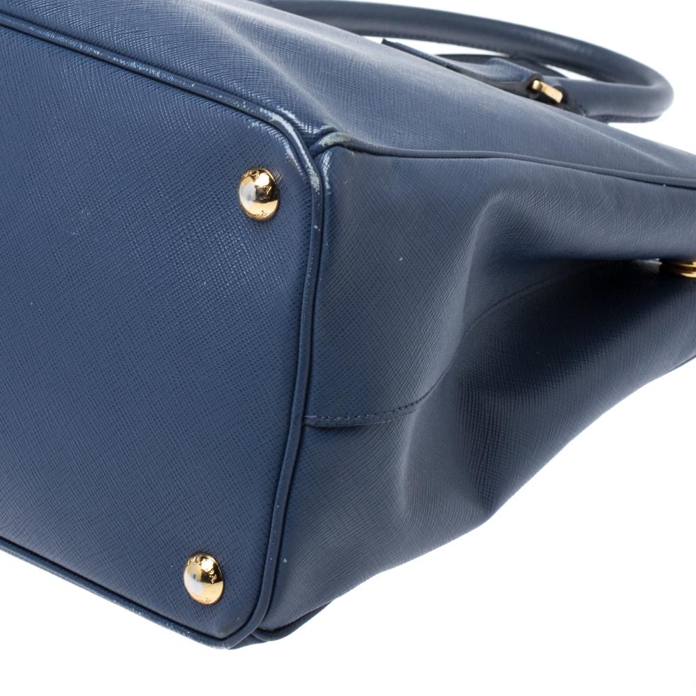 Prada Navy Blue Saffiano Lux Leather Medium Double Zip Tote For Sale at ...