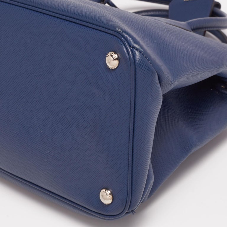 Prada Navy Blue Saffiano Lux Leather Twin Tote at 1stDibs