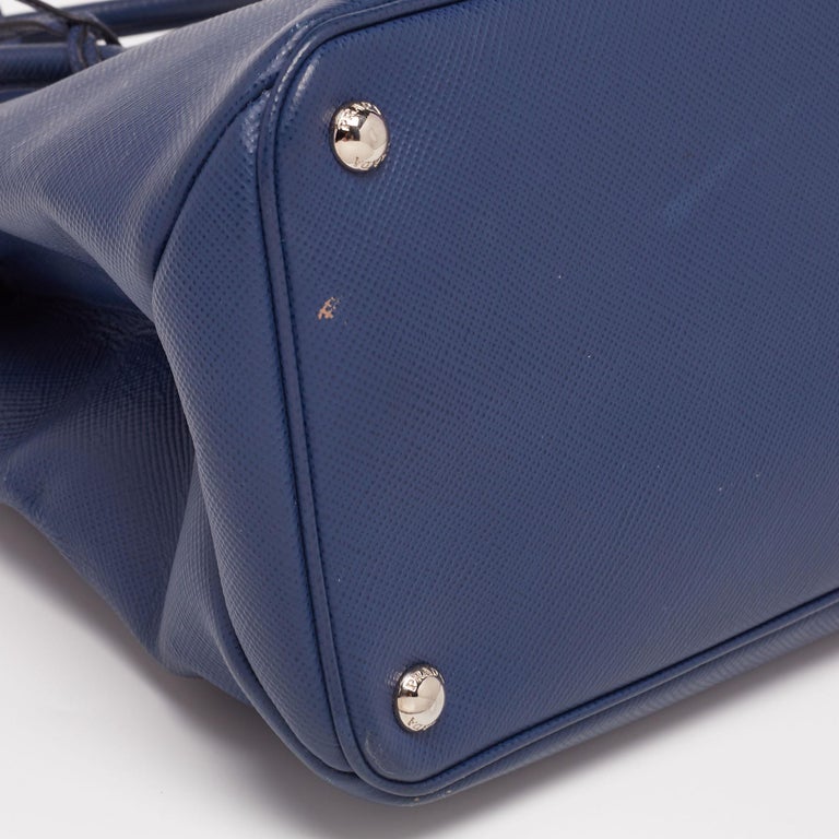 Prada Navy Blue Saffiano Lux Leather Twin Tote at 1stDibs