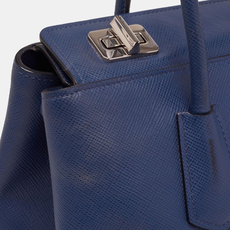 Prada Navy Blue Saffiano Lux Leather Twin Tote at 1stDibs