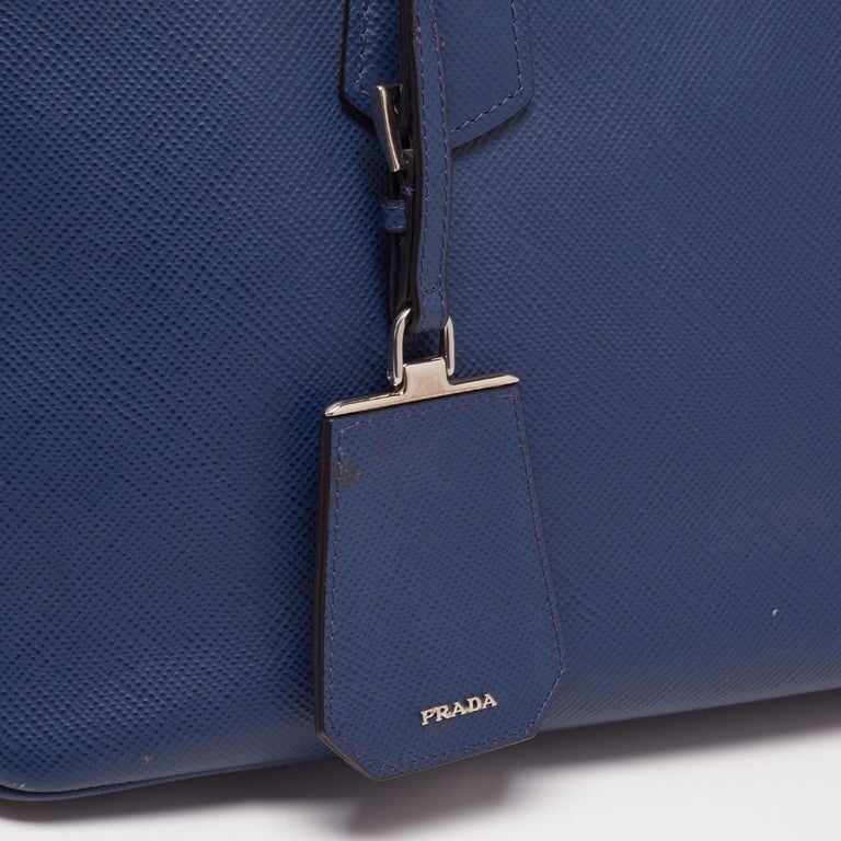 Prada Navy Blue Saffiano Lux Leather Twin Tote at 1stDibs