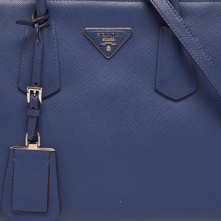Prada Navy Blue Saffiano Lux Leather Twin Tote at 1stDibs