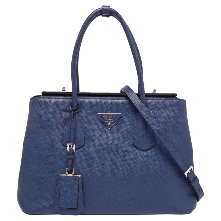 Prada Navy Blue Saffiano Lux Leather Twin Tote at 1stDibs