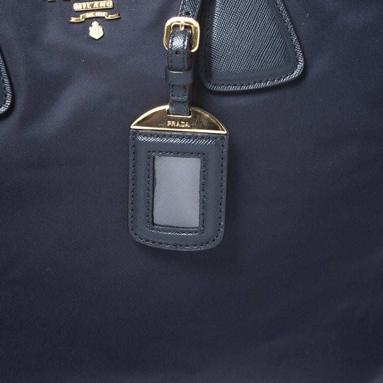 Prada Navy Blue Tessuto and Saffiano Leather Tote at 1stDibs