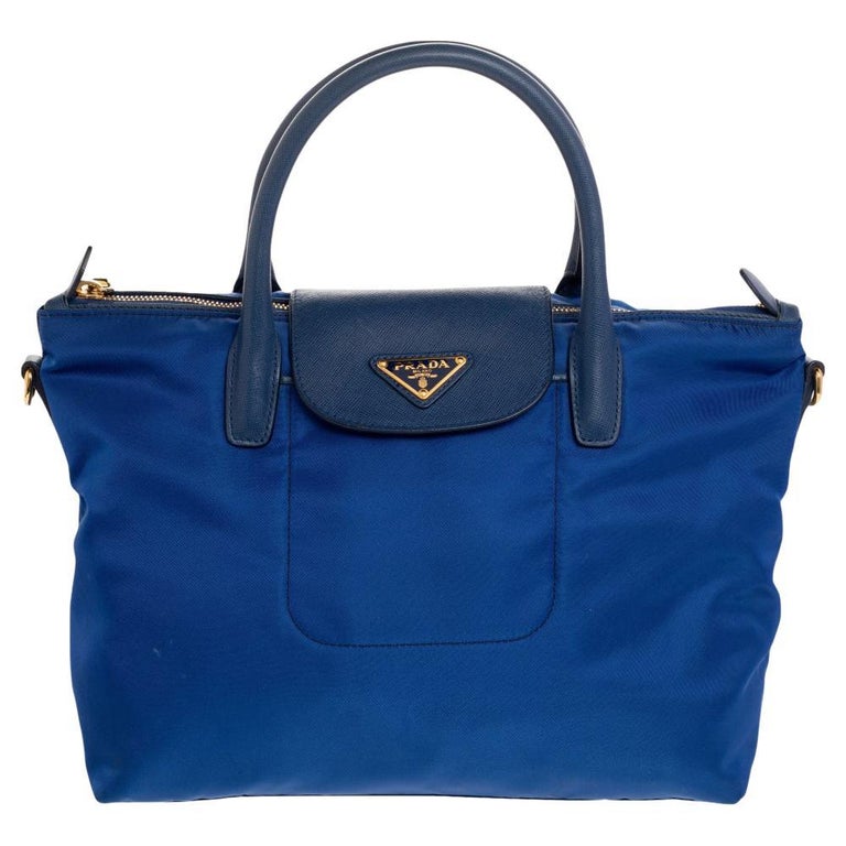 Prada Navy Blue Tessuto Nylon And Leather Tote at 1stDibs