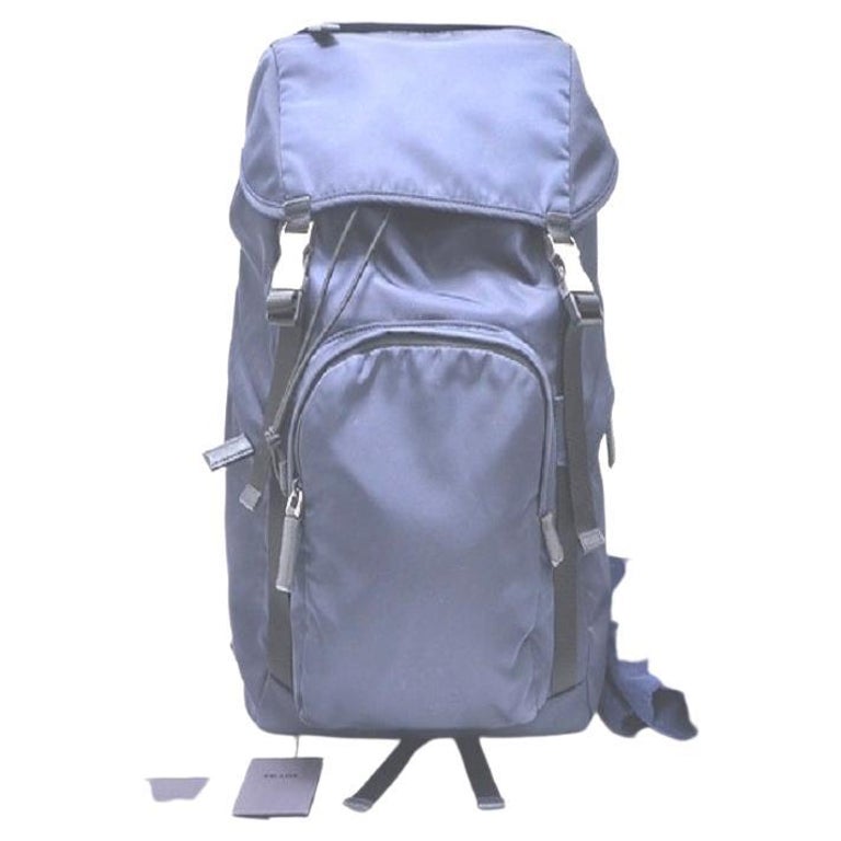 Prada Navy Blue Tessuto Nylon Double Buckle Backpack For Sale at 1stDibs