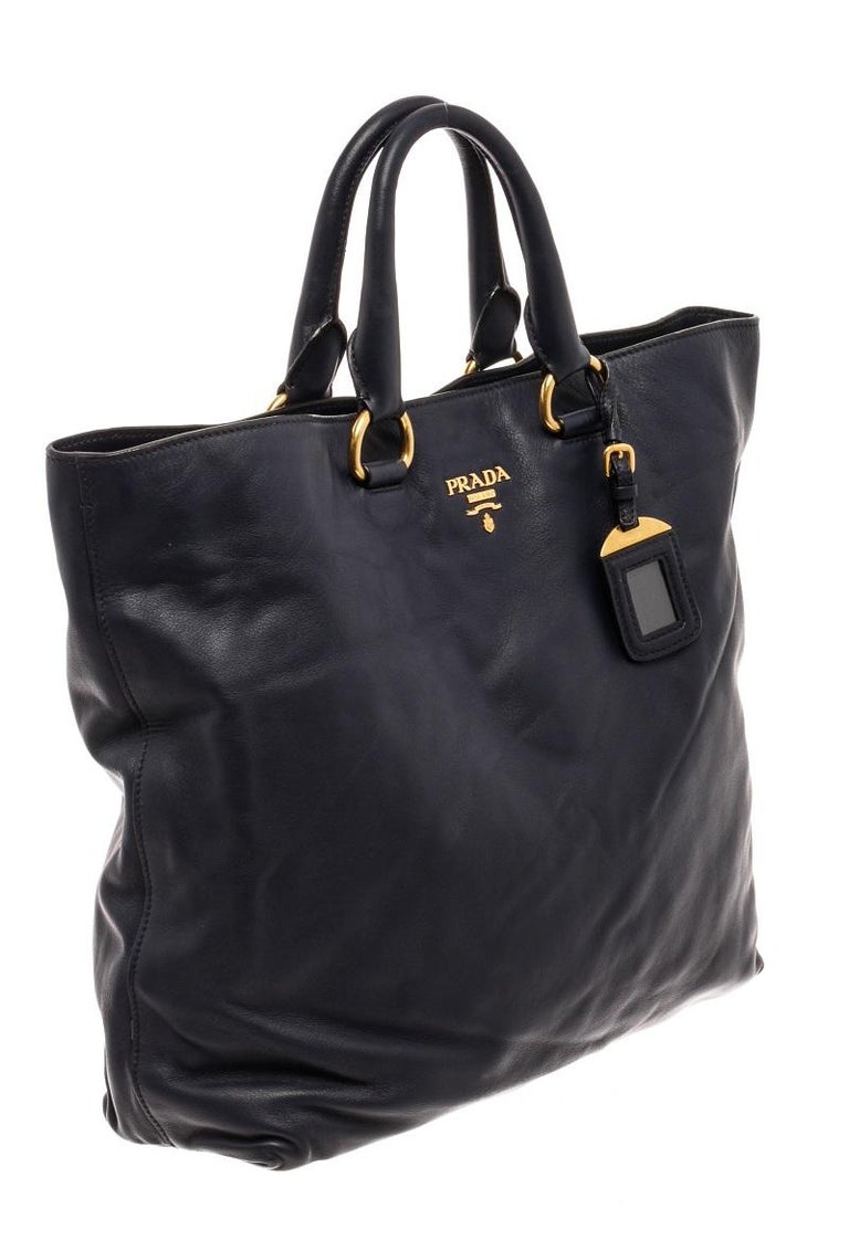 Prada Navy Leather 2Way Shoulder Bag For Sale at 1stDibs