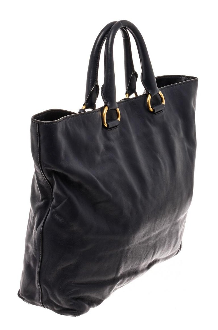 Prada Navy Leather 2Way Shoulder Bag For Sale at 1stDibs