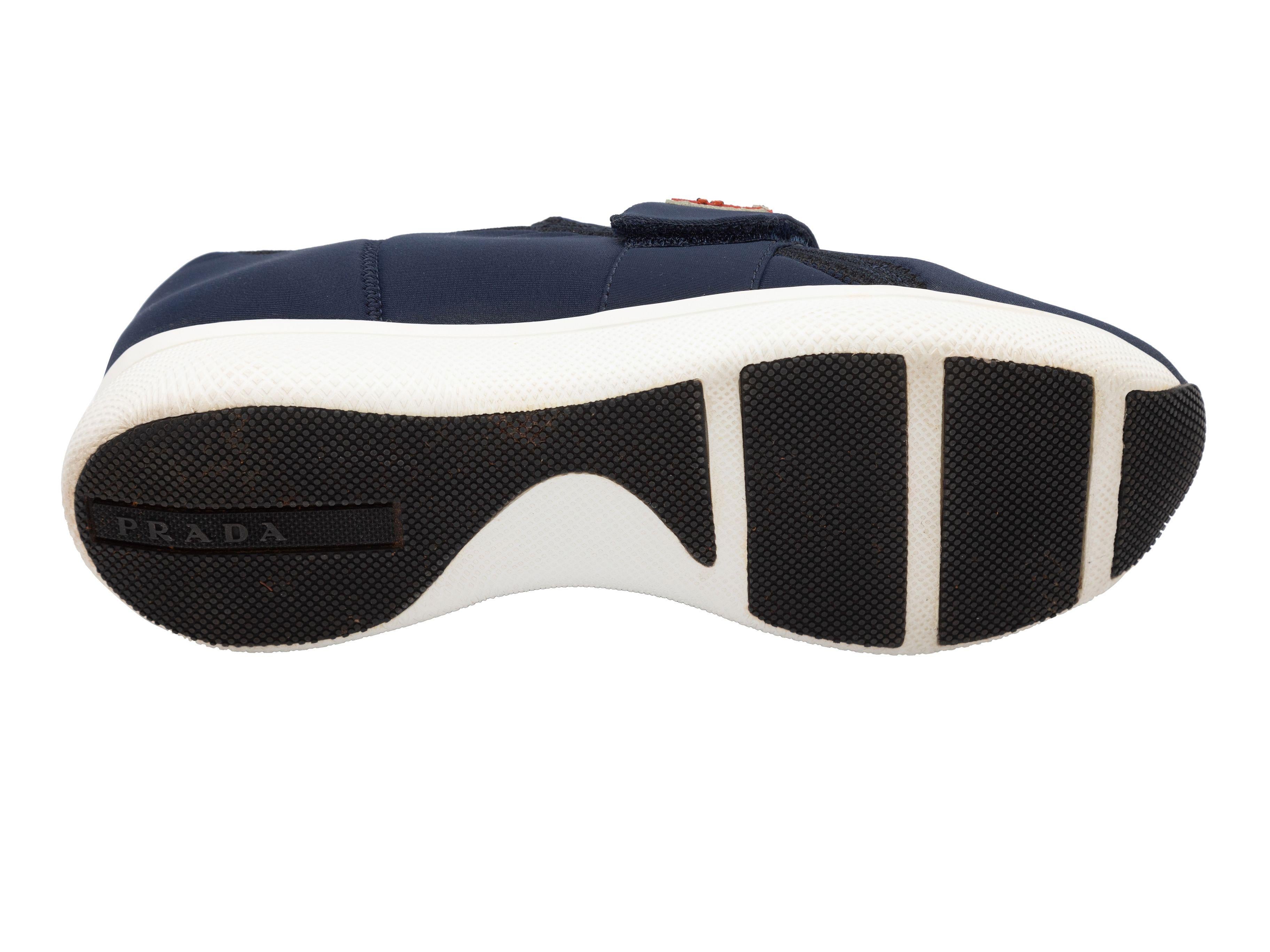 Prada Navy and Multicolor Nylon Slip-On Logo Sneakers For Sale at 1stDibs