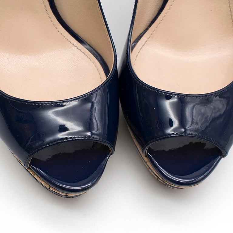 Prada Navy Patent Leather Open-Toe Platform Pumps size 38 For Sale at ...