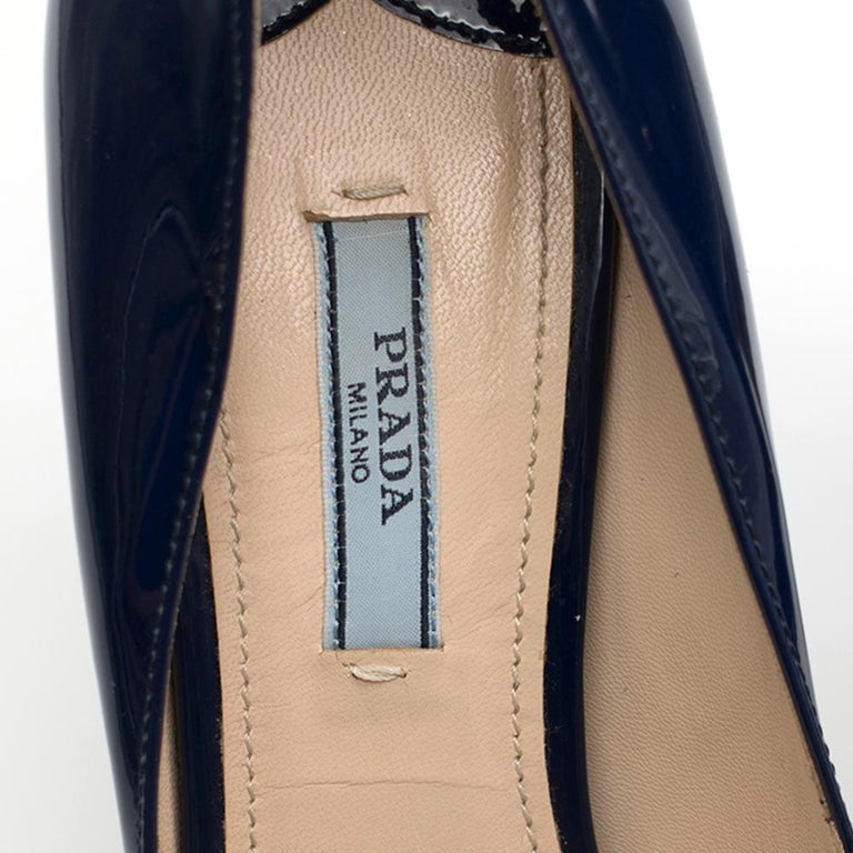 Prada Navy Patent Leather Open-Toe Platform Pumps size 38 For Sale at ...
