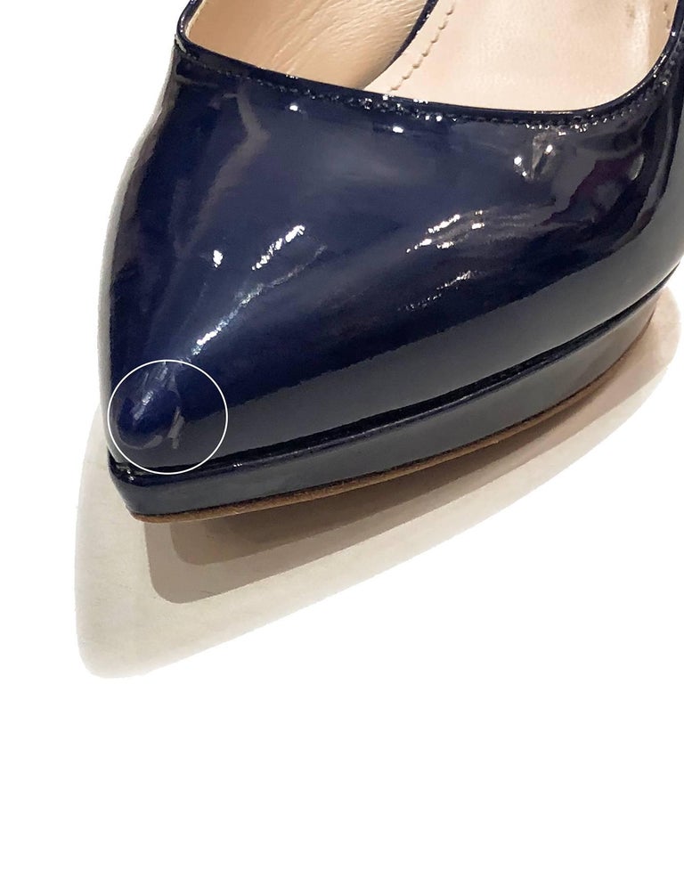 Prada Navy Patent Leather Vernice Donna Pumps Sz 37.5 For Sale at ...