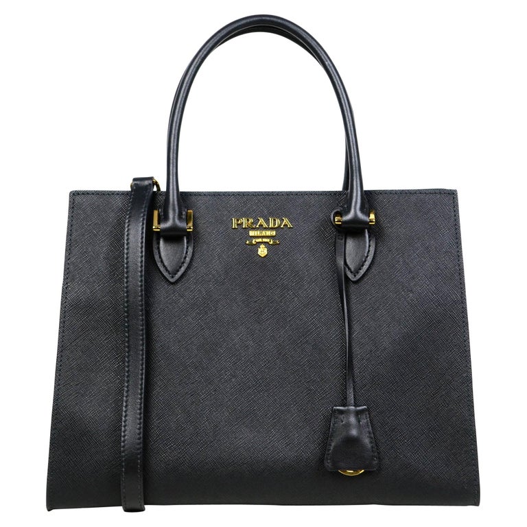 Prada Nero Black Saffiano Leather Lux Convertible Tote Bag w/ Strap ...