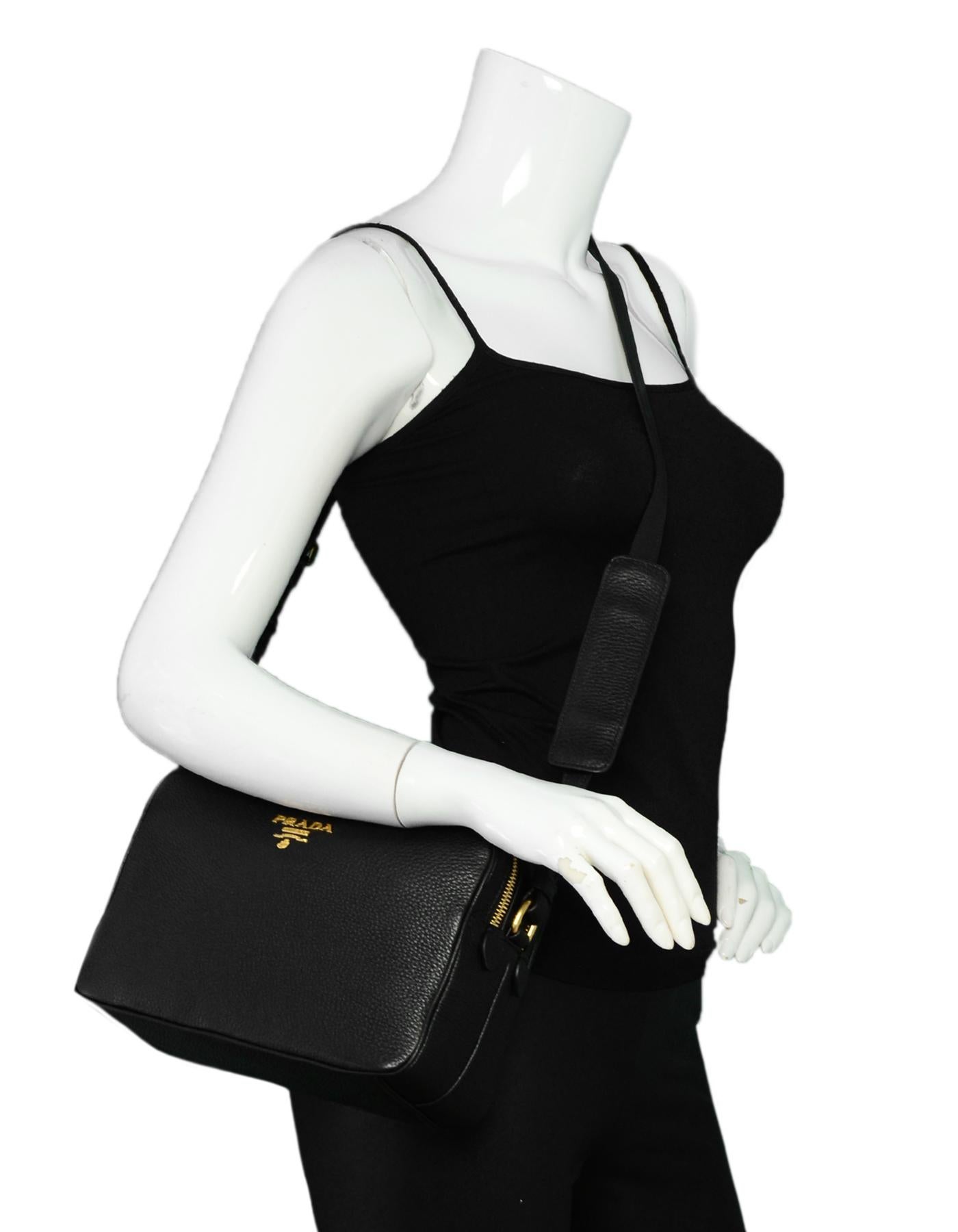 Prada Nero Black Vitello Phenix Double Zip Camera Crossbody Bag For Sale at 1stDibs | prada ...