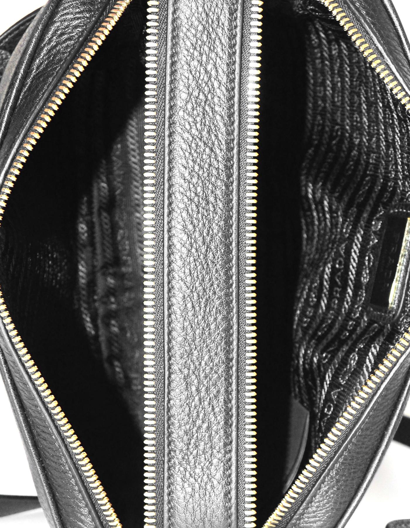 Prada Nero Black Vitello Phenix Double Zip Camera Crossbody Bag For ...