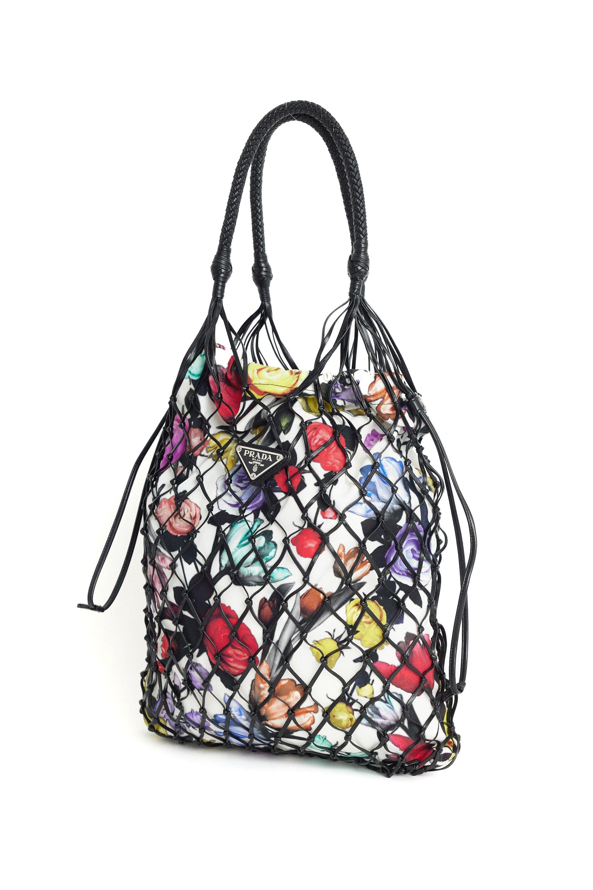 Prada Net Floral Bag For Sale at 1stDibs