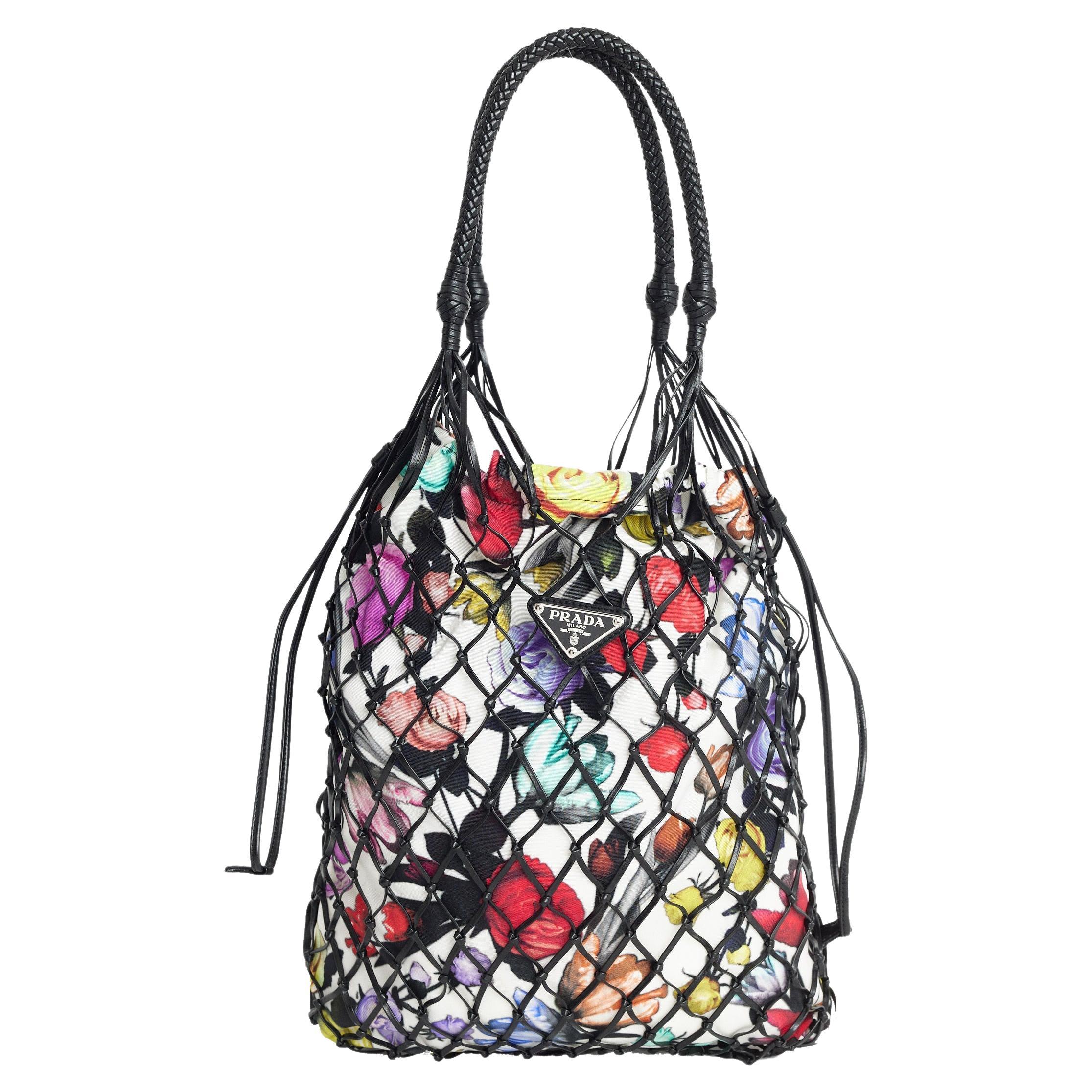 Prada Net Floral Bag For Sale at 1stDibs