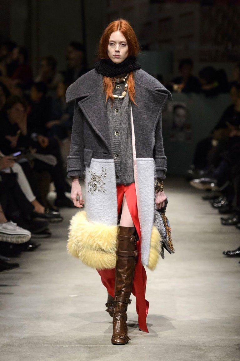 Prada NEW Runway Cashmere Wool Mohair Fox Fur Evening Winter Over Long ...