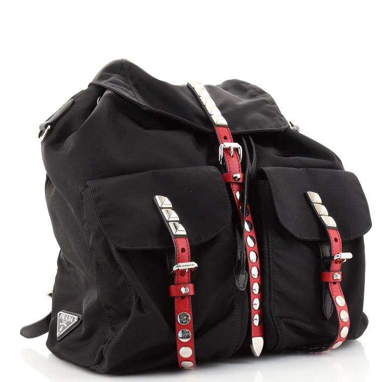 Prada New Vela Backpack Tessuto with Studded Leather at 1stDibs