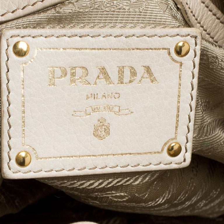 Prada Off-White Leather Buckle Satchel at 1stDibs