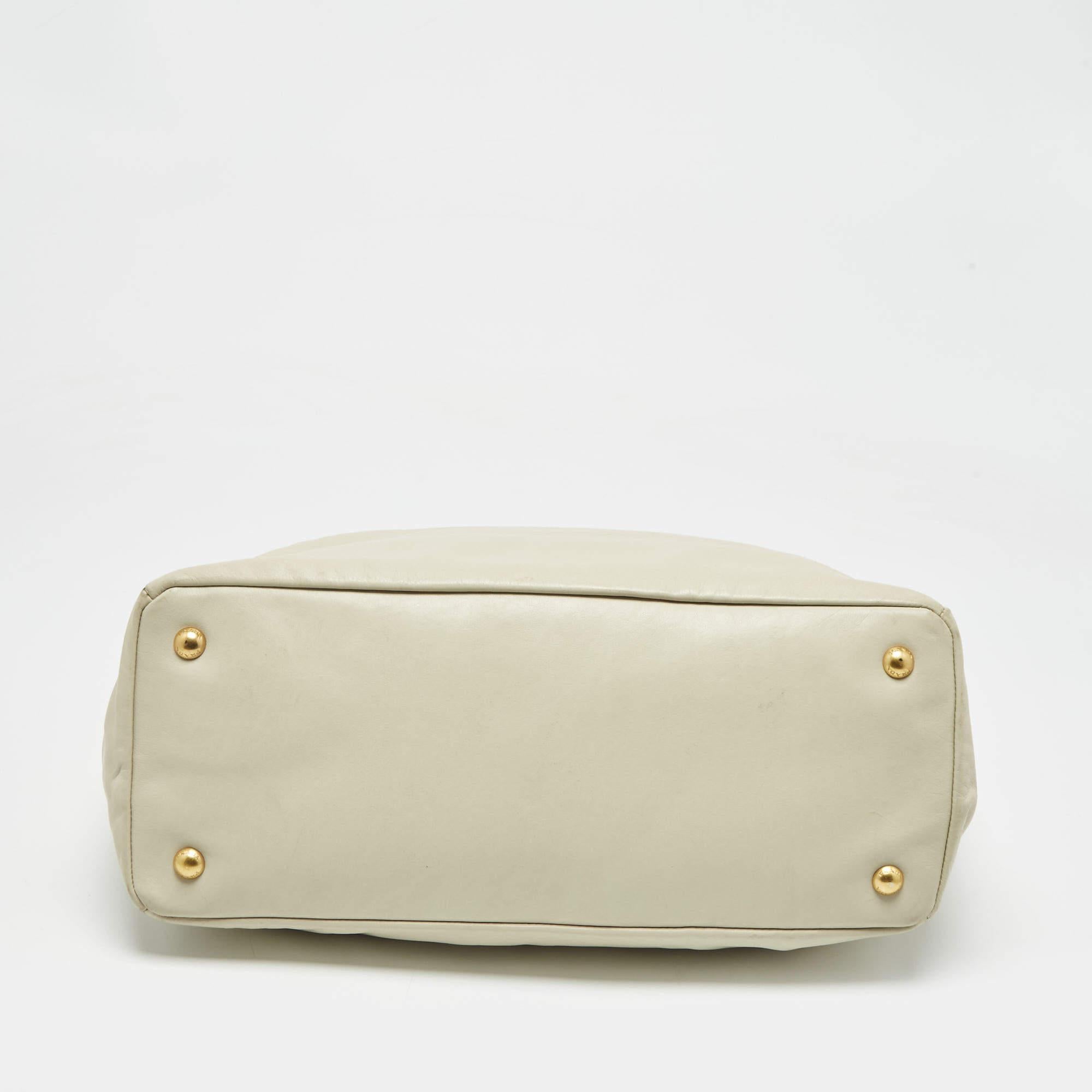 Prada Off White Leather Front Pocket Tote For Sale at 1stDibs