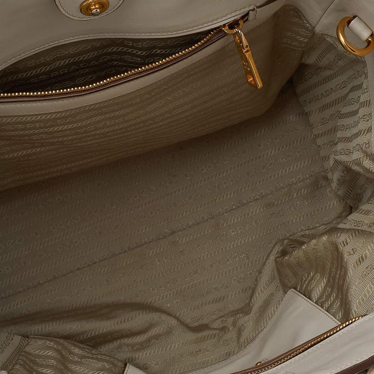 Prada Off White Leather Phenix Front Pocket Tote For Sale at 1stDibs