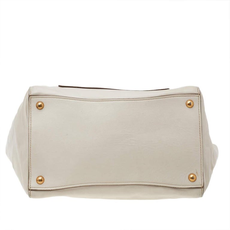 Prada Off White Leather Phenix Front Pocket Tote For Sale at 1stDibs