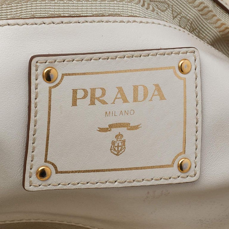 Prada Off White Leather Phenix Front Pocket Tote For Sale at 1stDibs