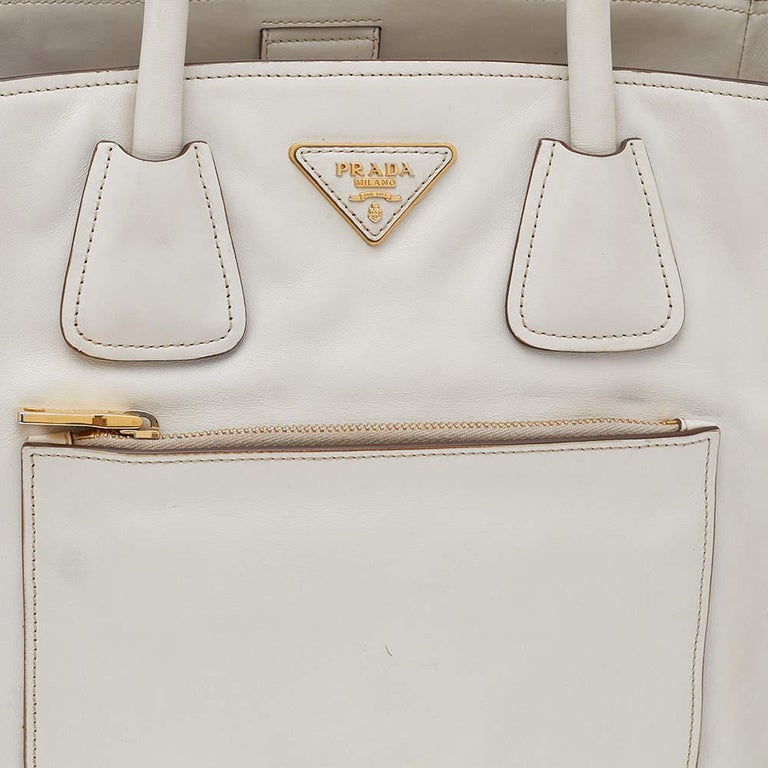 Prada Off White Leather Phenix Front Pocket Tote For Sale at 1stDibs